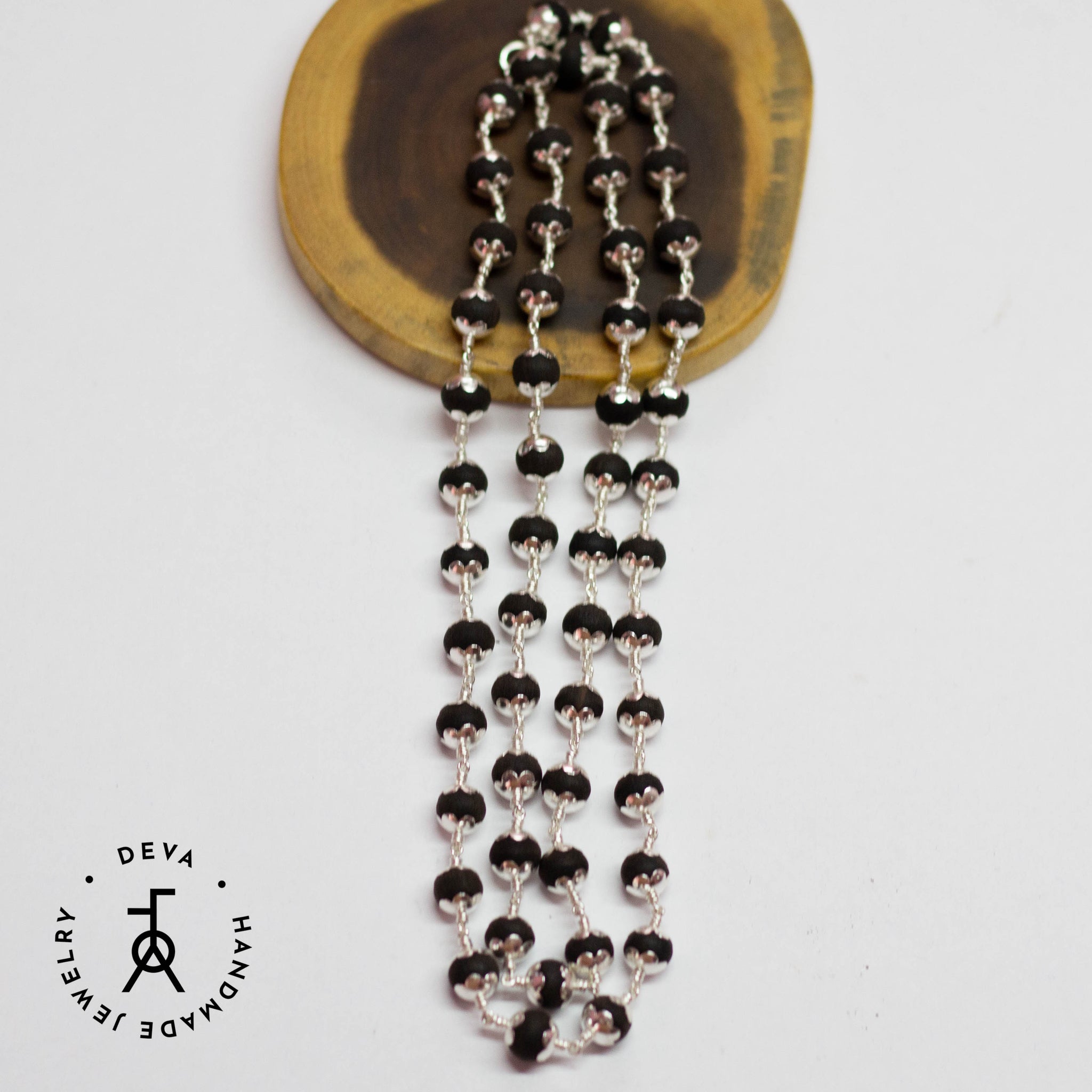 Karungali malai with Silver Bead caps 54 Beads 8mm – Devajeweller